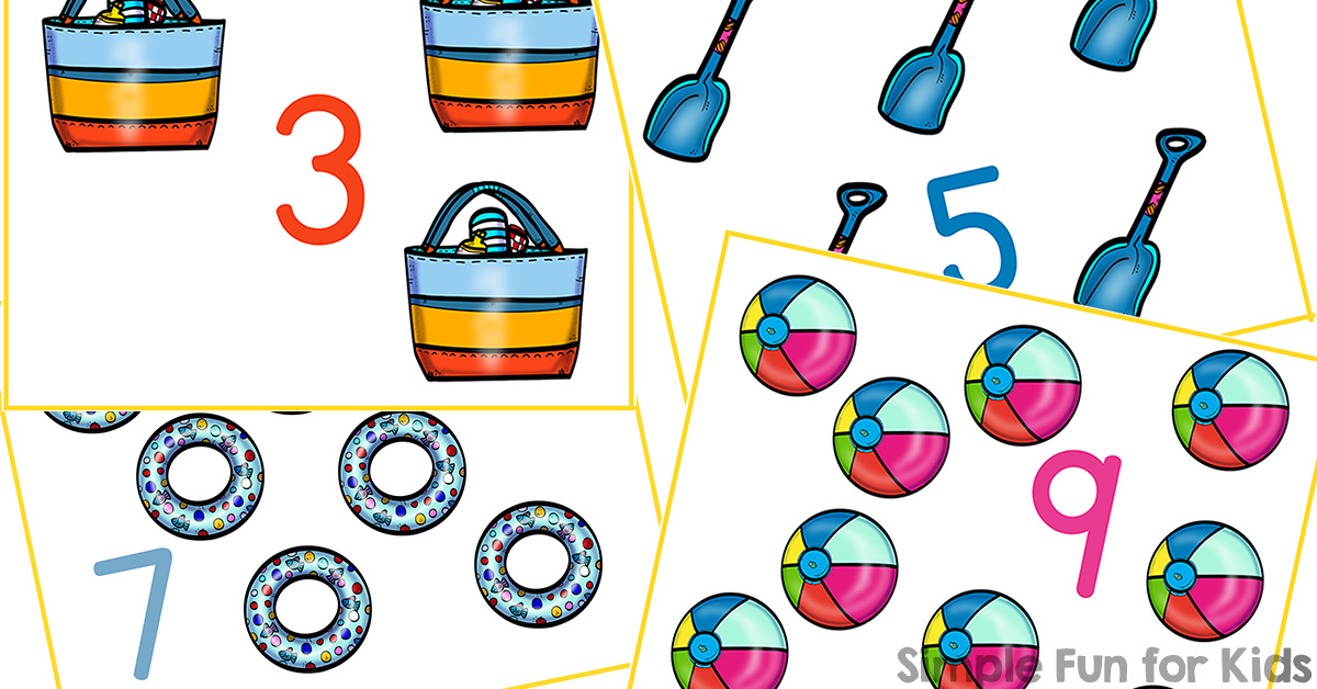 Beach Gear Counting Cards - Simple Fun for Kids