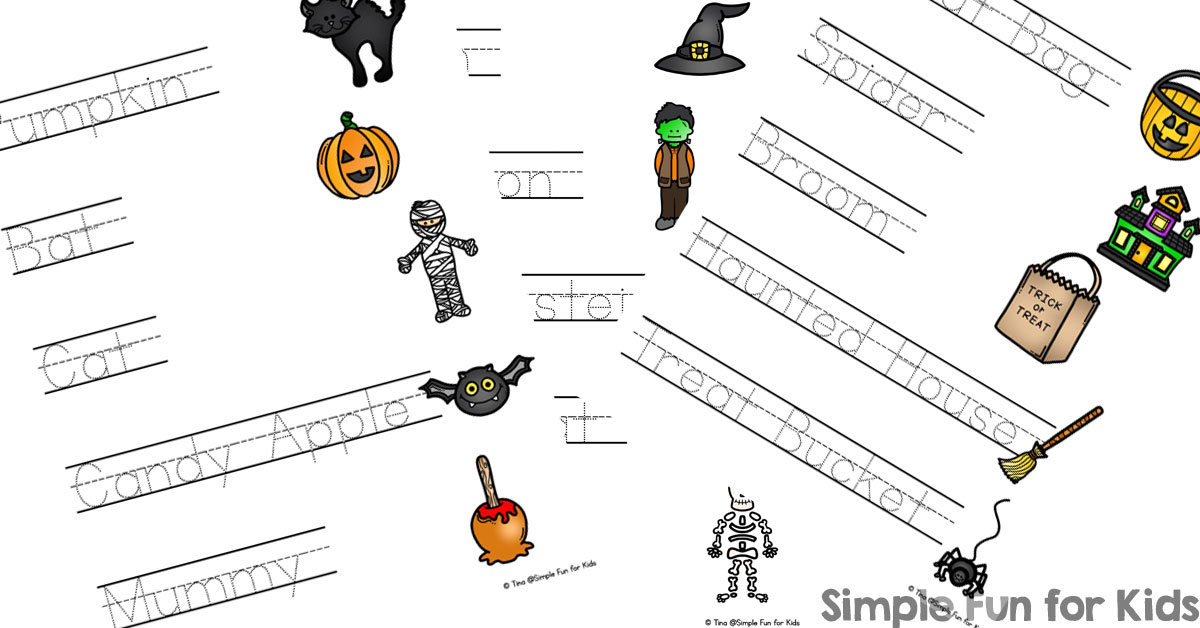 Halloween Words Read, Trace, and Connect Worksheets - Simple Fun for Kids