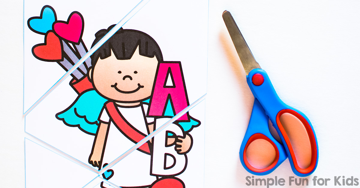 Valentine's Cupid Cutting Practice Puzzles - Simple Fun for Kids